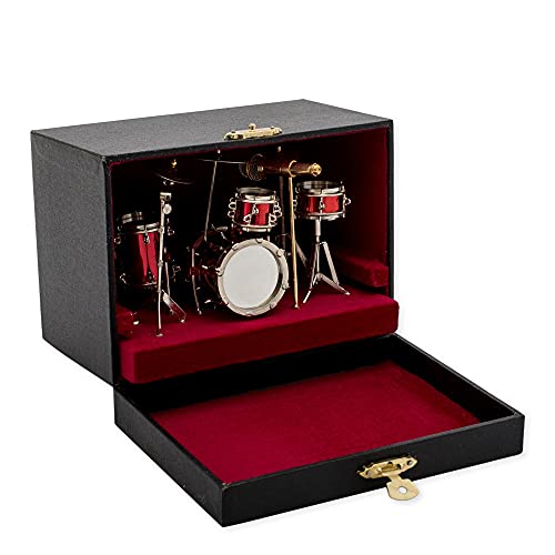 Broadway Gift Red Drum Set Music Instrument Miniature Replica on Stand, Size 5 x 5 x 4 in.