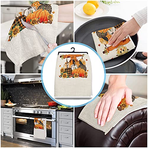 Fall Kitchen Towels Set Happy Fall Y'all Thanksgiving Dish Towel Scarecrow Dishcloths 2 Pack,Absorbent Soft Cotton Dish Cloths Tea Towels Fall Seasonal Decoration Hand Towels Set