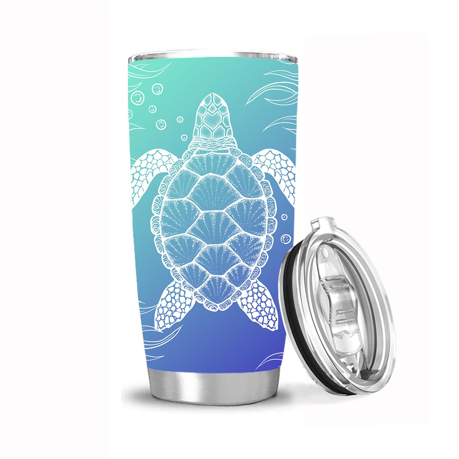 Cute Sea Turtle 20 oz Tumbler with Lid, Vacuum Insulated Tumblers Cup for Birthday Festival Gifts for Men Women