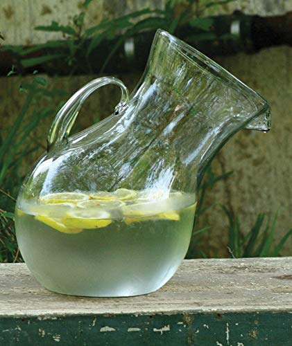 Clear Glass Tilted Hand Blown Water Pitcher Vintage Style Beverage Serving