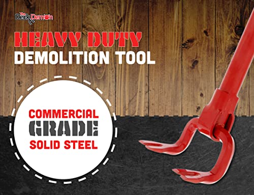 Deck Demon Wrecking Bar - 44 Inch Steel Deck Board Remover Tool - Save Time Removing Old Boards and Breaking Pallets - Heavy Duty, Non-Slip Handle with Dual Claw Head Nail Puller - Red, DD-201