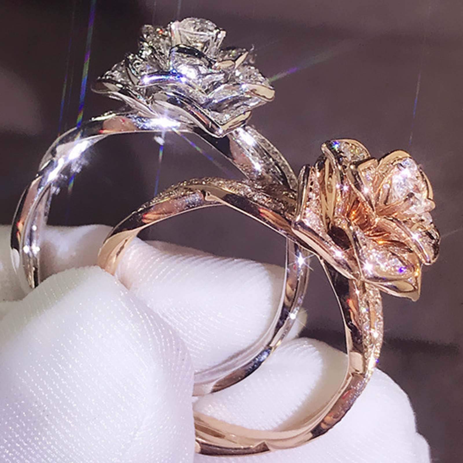 Brishow Silver Wedding Statement Ring CZ Simulated Diamond Rings Flower Band Engagement Bands for Women and Girls Size 6-10