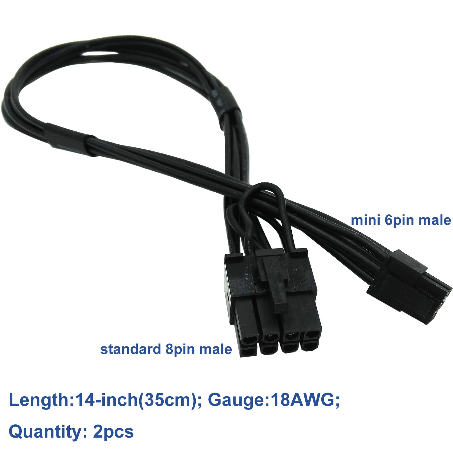 Mini 6 Pin to 8 Pin PCI Express Video Card Power Adapter Cable for Mac Pro Tower/Power Mac G5 14-inch(35cm) (Pack of 2) COMeap