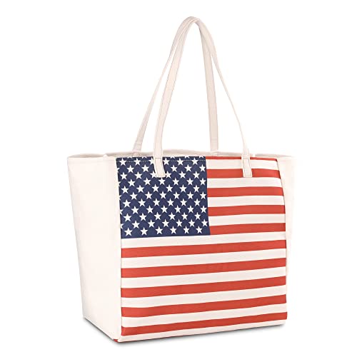 Montana West American Flag Canvas Tote Bag Patriotic Shopping Bag Reusable and Washable Grocery Bag US04-138