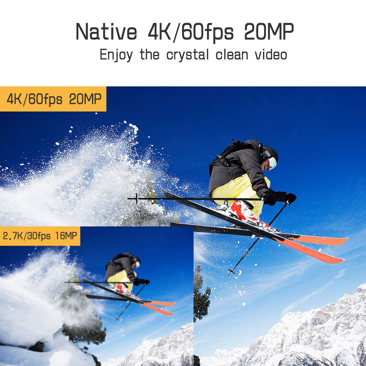 CAMWORLD Waterproof Action Camera 4K 60FPS 20MP Underwater Camera Camcorder 40M 170Degree Wide Angle Camera with Touch Screen Stabilizer 2 Rechargeable 1350 Batteries and Accessories Kit