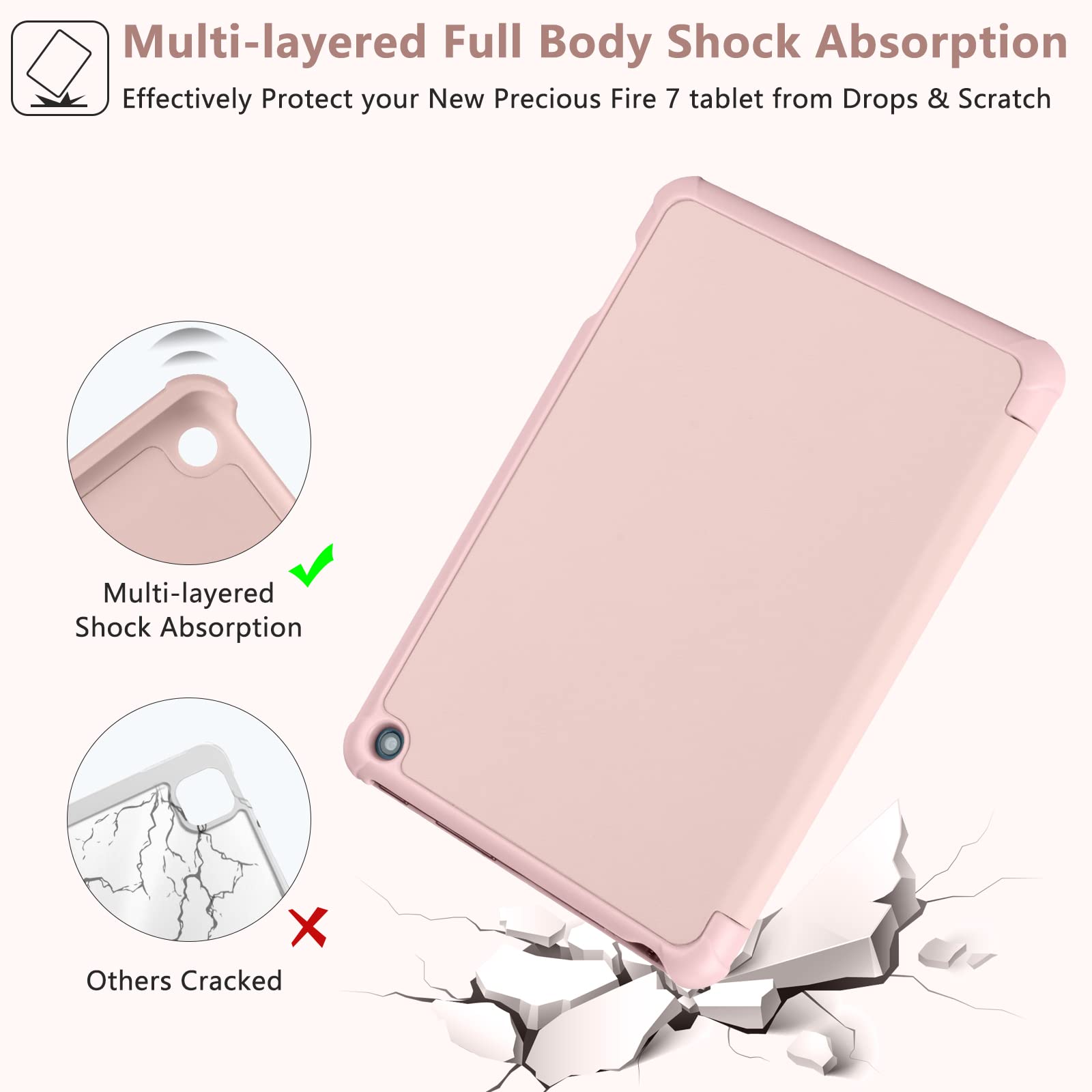 COO Case Fits Amazon All-New Kindle Fire 7 Tablet (2022 Release-12th Gen) Latest Model 7",Trifold Stand - Ultra Light Slim Fit Protective Cover with Auto Wake/Sleep (Pink)