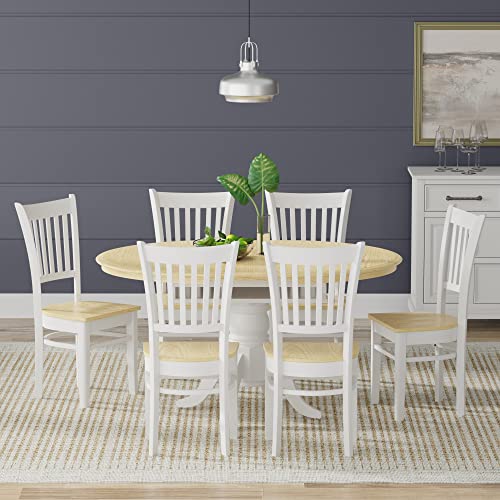 Glenwillow Home 7-PC - Oval Butterfly Leaf Dining Table + Spindle Back Dining Chairs Dining Set in White/Natural