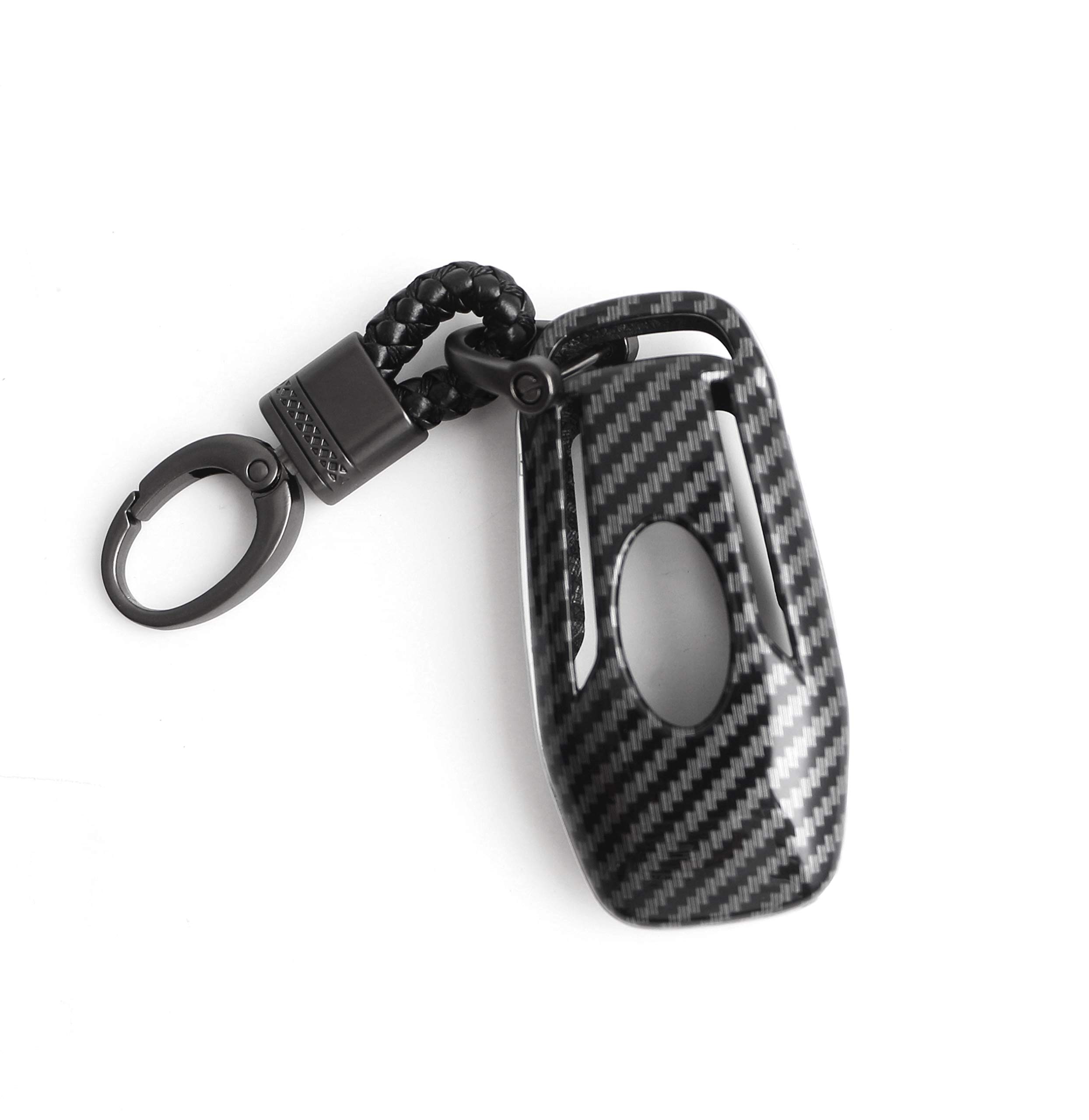 Black Glossy Carbon Fiber Key Fob Cover Case Key Fob Shell with Keychain Compatible with Ford Mustang 4/5 Buttons Smart Key