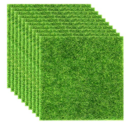 ELCOHO 10 Pieces Artificial Garden Grass Lawn Life-Like Fairy Artificial Grass Lawn Miniature Fairy Garden Ornament Dollhouse Decoration, 6 x 6 Inches