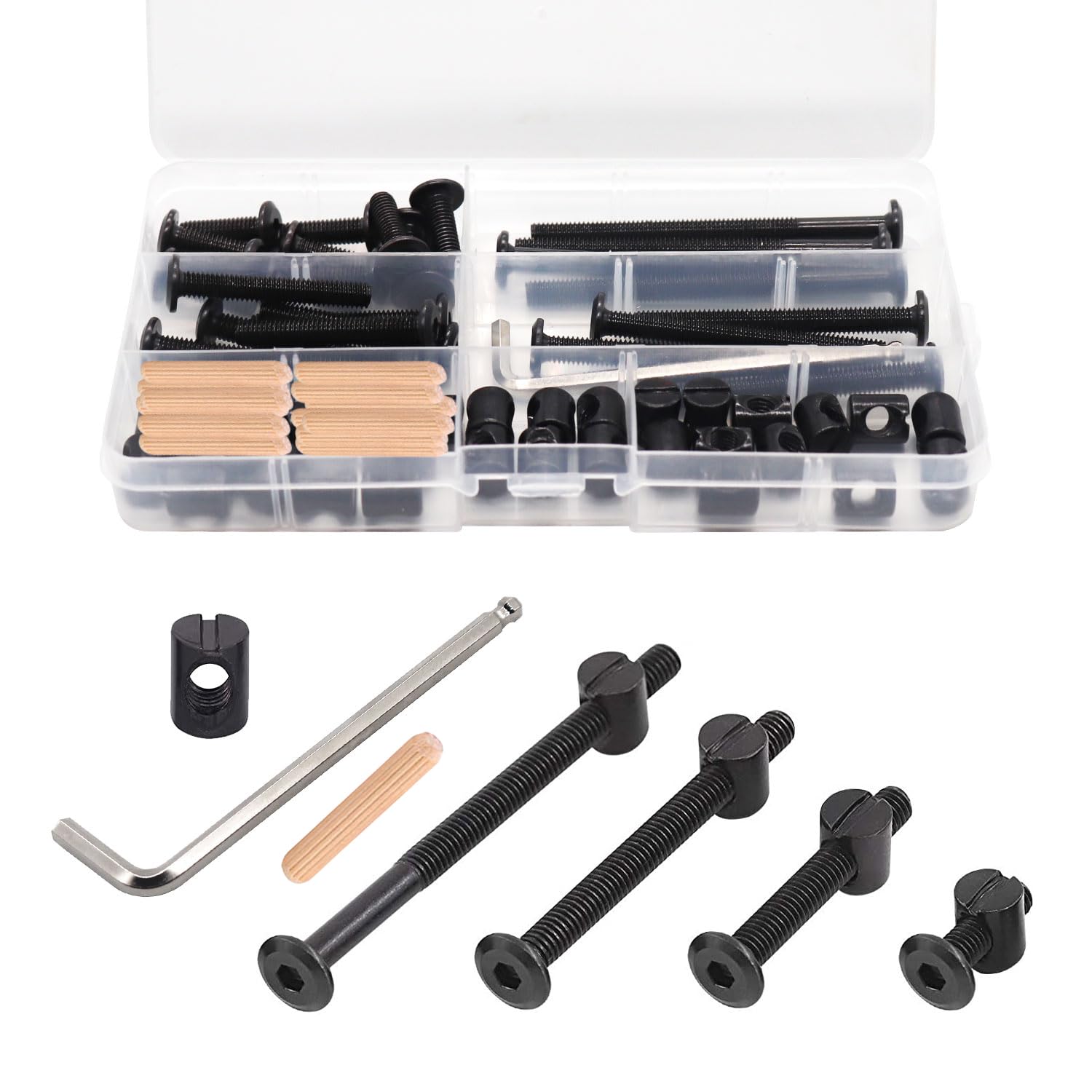 Crib Screws Hardware Replacement Kit - 48 Pcs Baby Bed Frame Bolts &Barrel Nuts Set for Delta/Graco/Dream On Me etc,M6x40mm/ 50mm/ 60mm/ 70mm/ 80mm Hex Drive Socket Cap Screws Barrel Nuts