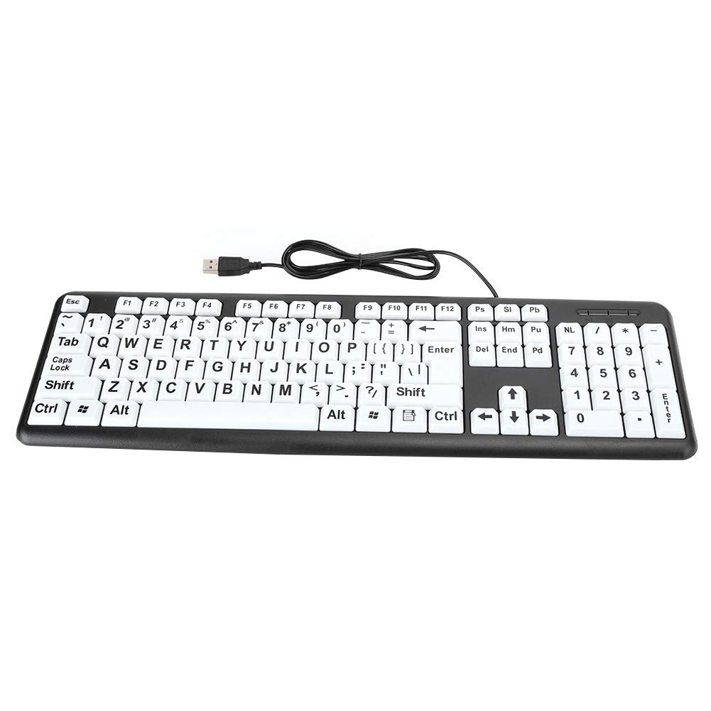 Elderly Keyboard, 104 Keys QWERTY Layout Keyboard Large Font Print USB Wired Keyboard Standard Full Size Computer Keyboard for Old People(1.35M Cable)(Black)