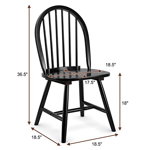 KOTEK Wood Dining Chairs Set of 4, Windsor Chairs with Spindle Back, Solid Wood Legs, Wide Seat, Farmhouse Armless Side Chairs for Living Room, Dining Room, Kitchen (Black)