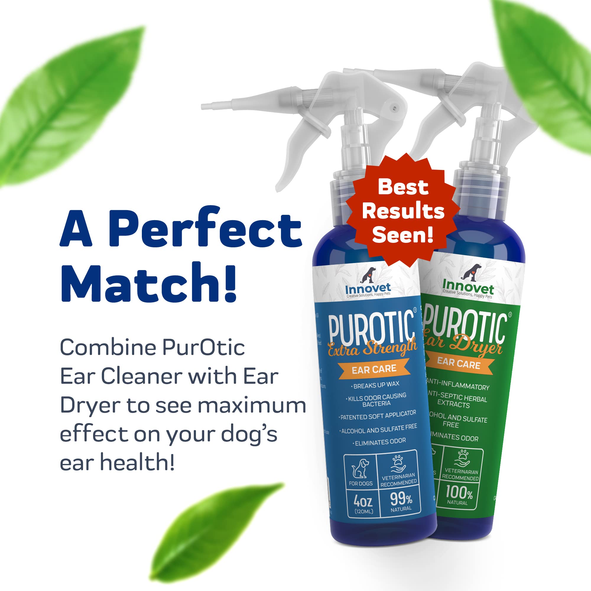 Innovet PurOtic Natural Ear Dryer for Dogs with Silicone Applicator - 4 oz Bottle - 100% Made in USA - Ear Dryer for Dogs