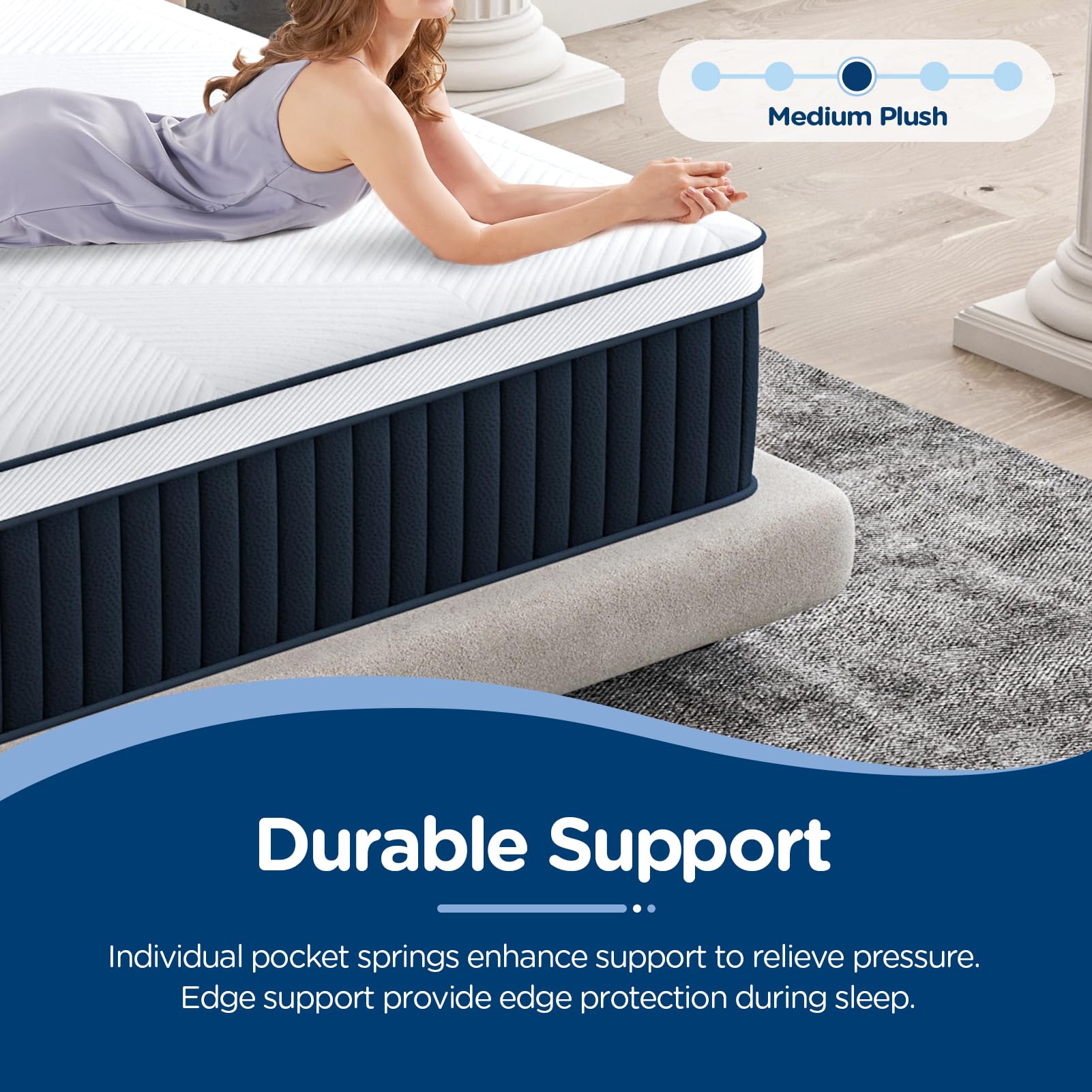 DIGLANT King Mattress, 14Inch Medium Plush Supportive Memory Foam Hybrid Mattress, Pressure Relief 7-Zone Individual Pocket Springs King Size Mattress in a Box, CertiPUR-US Certified, 76"*80"