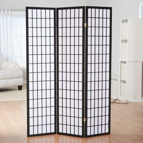 GTU Furniture Japanese Style 3 Panels Wood Shoji Room Divider Screen Oriental for Home/Office (Black)