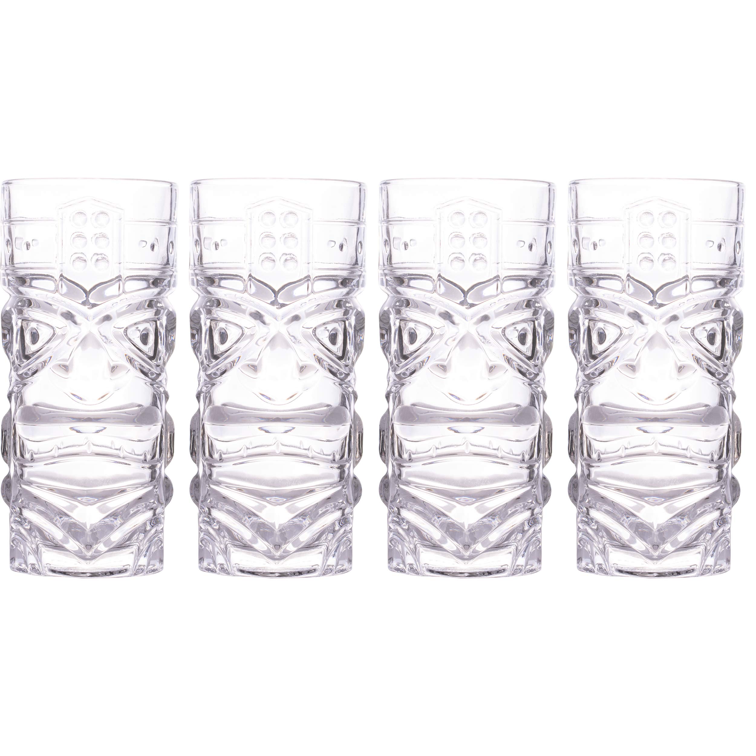 Clear Tiki Glasses, Set of 4 - 450 ML - Perfect for Exotic Cocktails, Lemonade, Ice Tea, Mixed Drinks- Exotic Zombie, Rum, Mai Tai, Pina Colada, Punch, Hurricane, Bar Drinkware