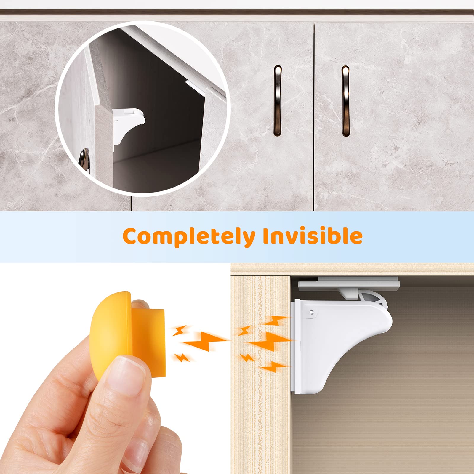 Child Safety Magnetic Cabinet Locks (4 Pack + 1 Key) - Baby Proofing Cupboard Locks with Key for Toddler-Easy Installation, Invisible