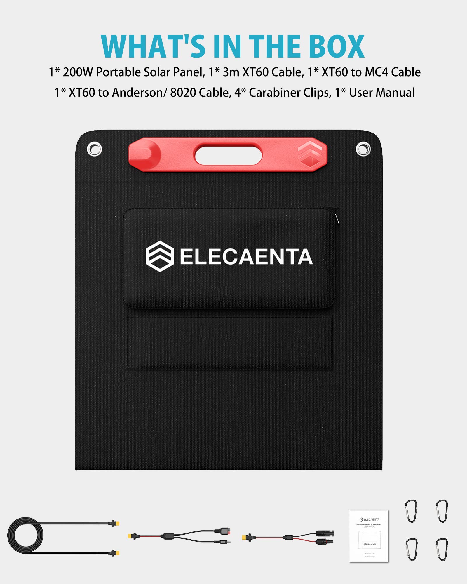 ELECAENTA 200W Portable Solar Panel, Ultra-Light/Only 11lbs, Flexible & Foldable Monocrystalline ETFE Solar Charger with Kickstand, IP54 Waterproof for Outdoors RV Camping Off Grid Adventures
