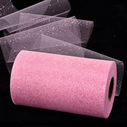Glitter Tulle Rolls 6β by 50 Yards Sparkle Tulle Fabric Ribbon Sequin Tulle Netting Rolls for DIY Tutu Skirt Wedding Birthday Party Decoration (Light Pink)