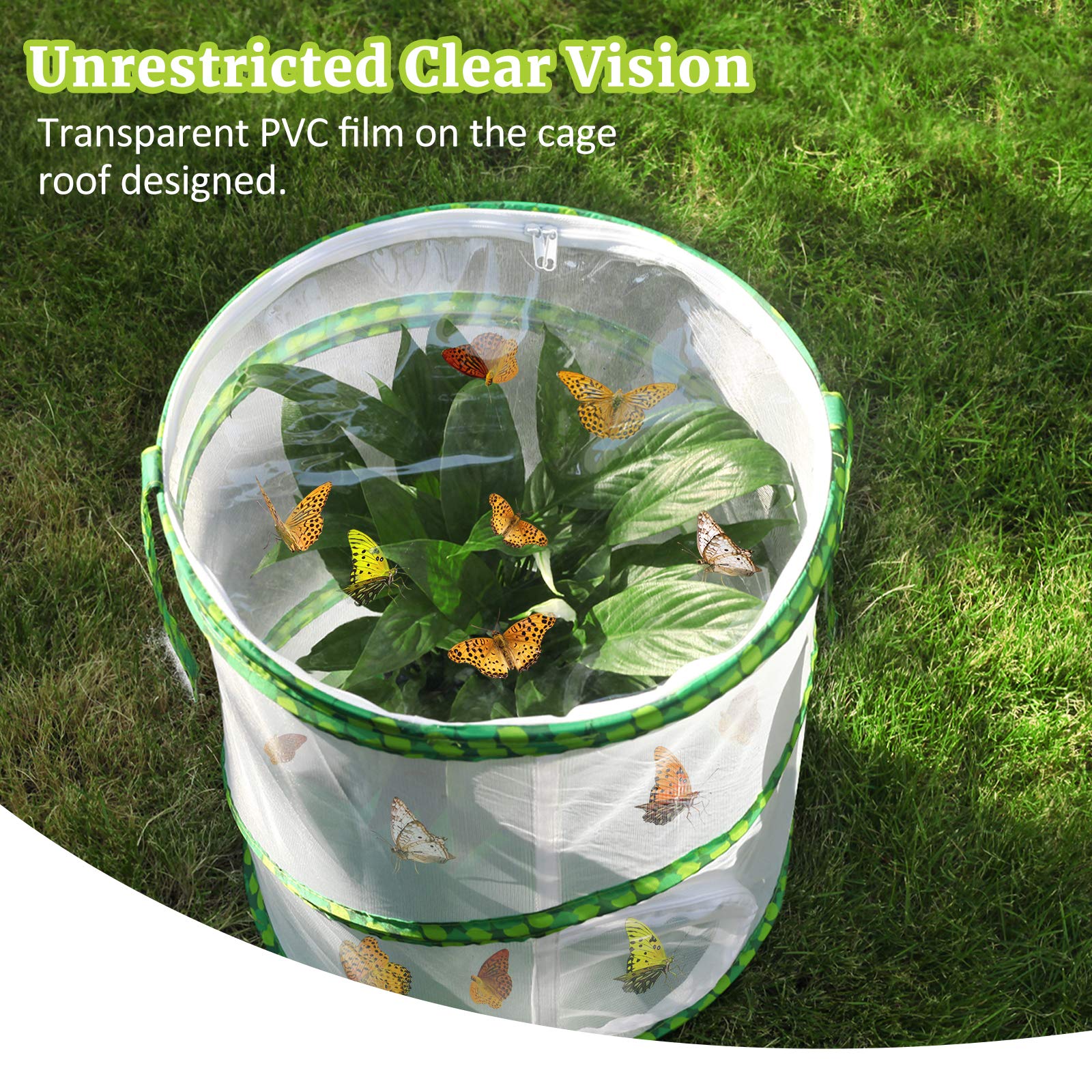 Briteree Butterfly Habitat Cage for Kids, Include Quick Start Guide Manual, Pop Up 12 X 14 Inches, Unrestricted Clear Vision