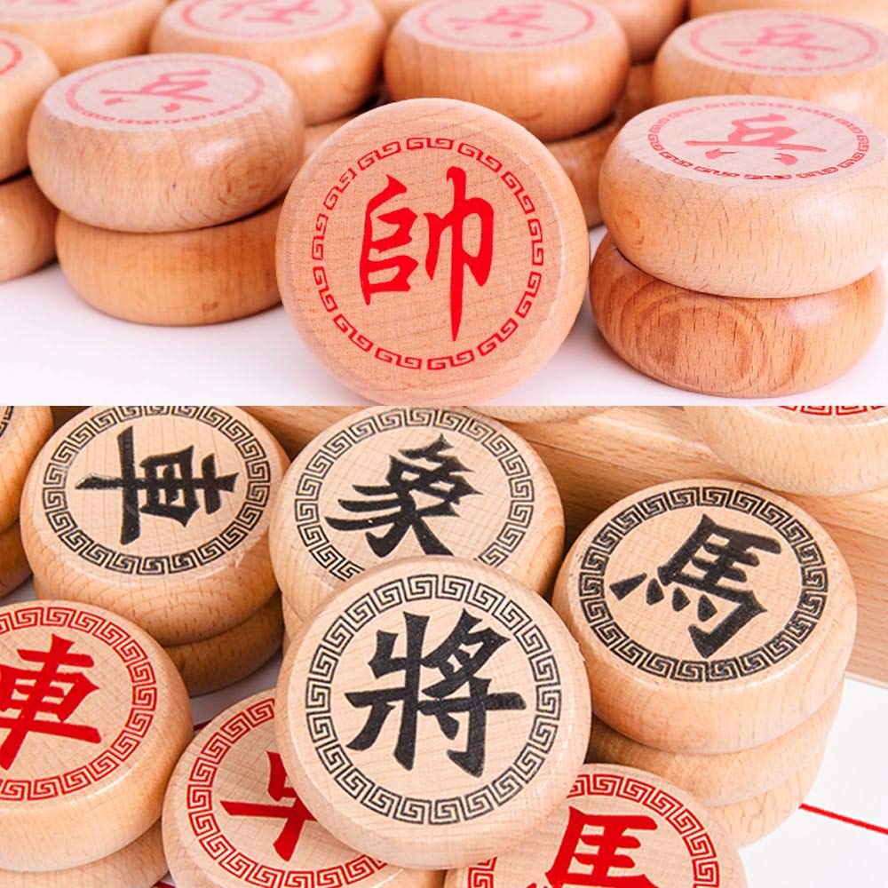 GoodPlay Beechwood Chinese Chess Set Xiangqi Travel Games Sets with Leather Chessboard in a Hard Paper Box