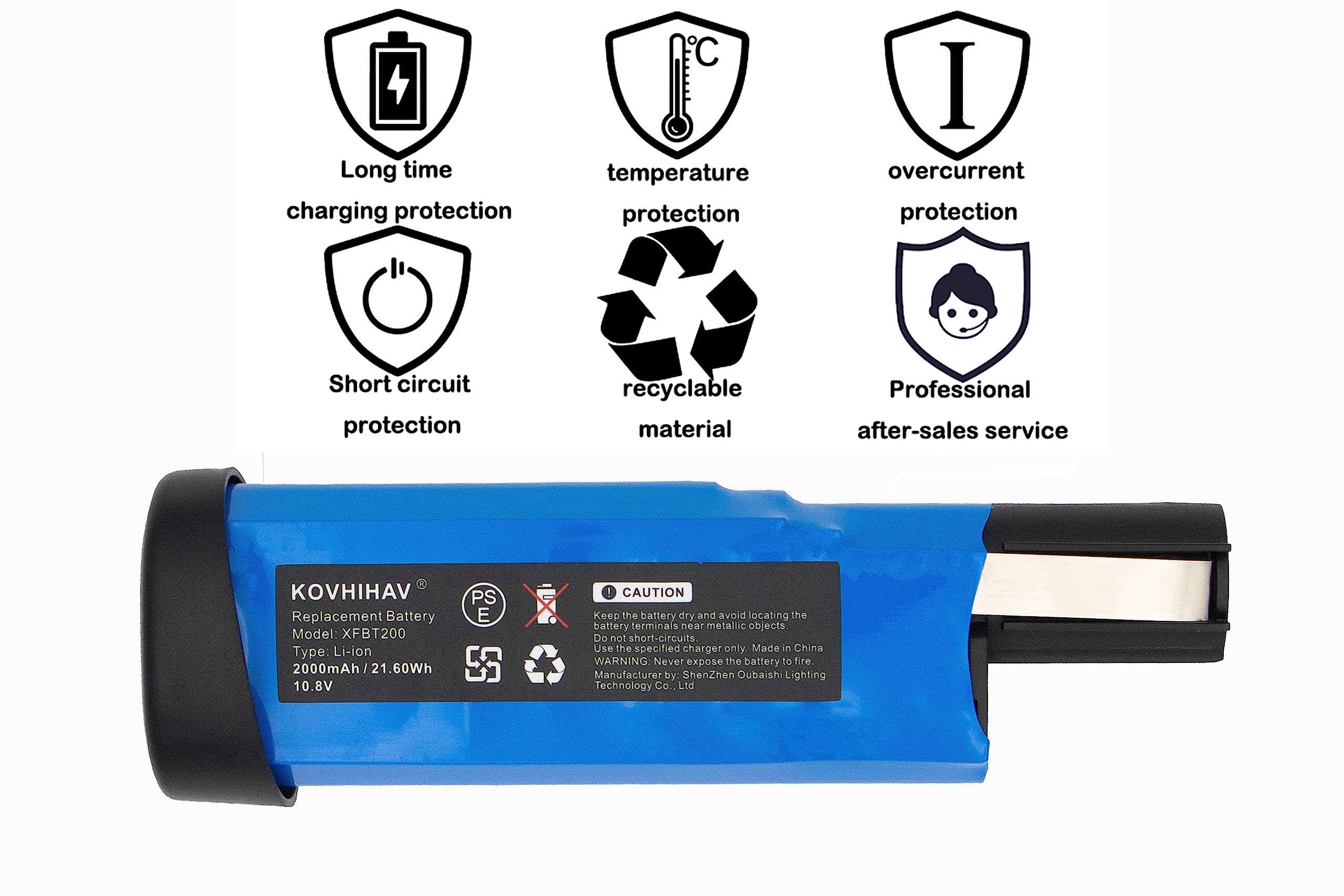 Cameron Sino Replacement Battery for Shark Ion W1 Cord, WV200, WV200UK, fits Part No XFBT200, XFBT200EU, 10.8V Li-ion 2000mAh / 21.60Wh