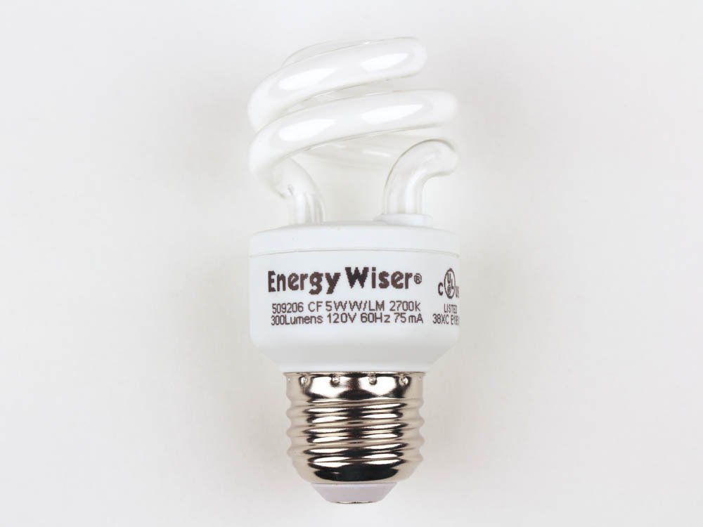 Bulbrite 509206 CF5W LM 5W Low Mercury Compact Fluorescent T2 Coil with Medium Base, 25W Equivalent, Warm White, 1 Count (Pack of 1)