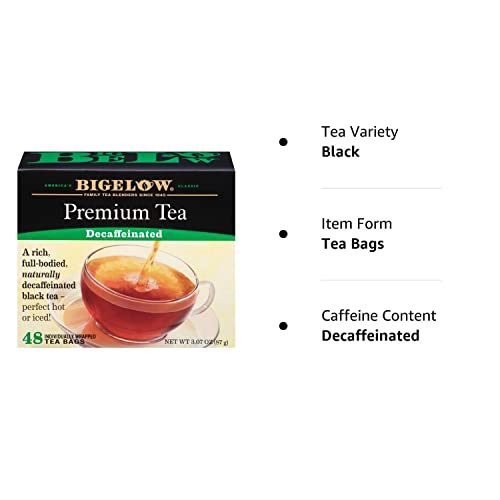 Bigelow 48 Count Premium Decaffeinated Blend Black Tea, Contains 48 Individually Wrapped Tea Bags, Decaf Tea
