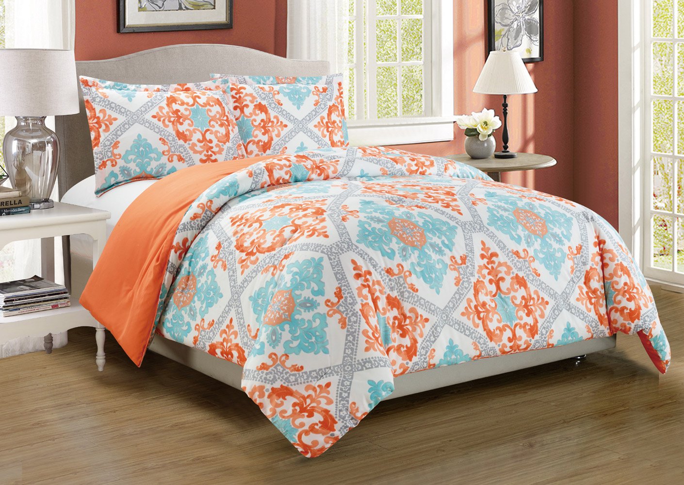 Grand Linen - 3-Piece Fine Printed Abstract Duvet Cover Set King Size - 1500 Series high Thread Count Brushed Microfiber - Luxury Soft, Durable (Turquoise, Blue, White, Grey, Orange)