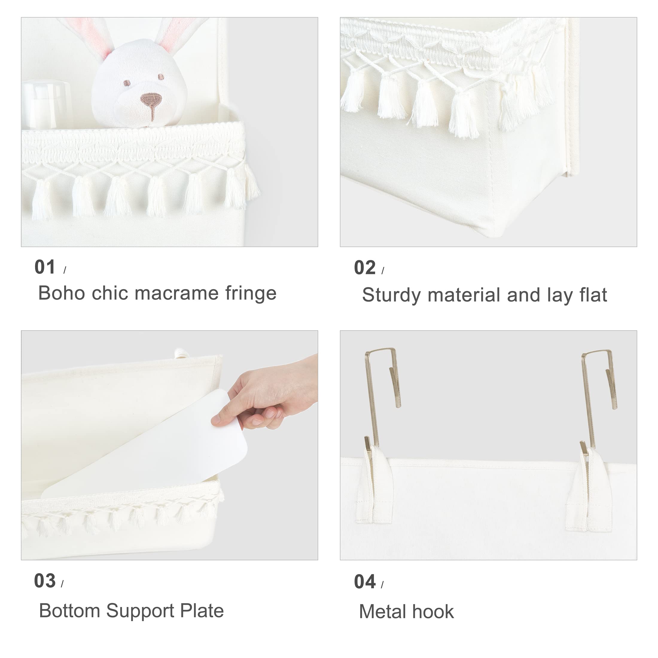 Dahey Over The Door Organizer with 4 Pockets and Macrame Hanging Laundry Hamper Bag Boho Door Storage for Pantry, Closet, Nursery, Bathroom, Bedroom, Dorm, White