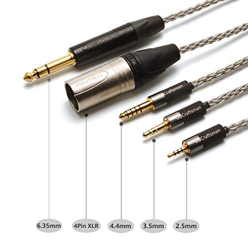 GUCraftsman 6N Single Crystal Silver Upgrade Headphones Cable 4.4mm/2.5mm/4Pin XLR Balance Headphone Upgrade Cables for SENNHEISER HD600 HD650 HD660S HD660S2(6.35mm Plug)