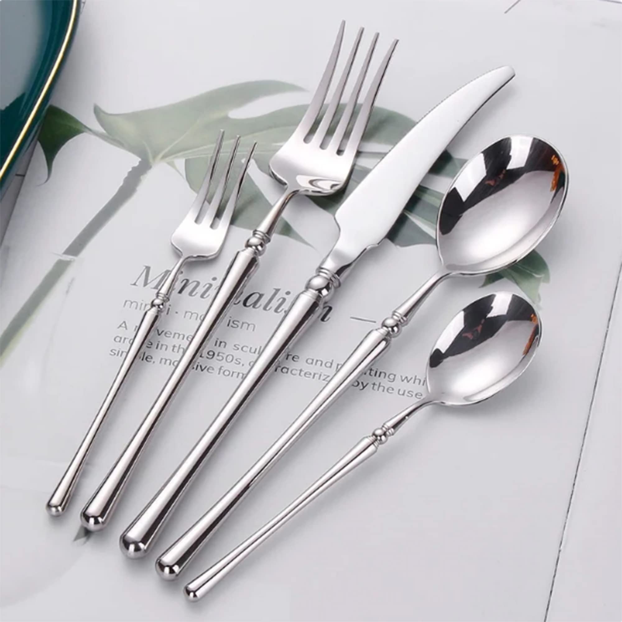Cutlery Set 20 Pieces Stainless Steel Silverware Set, Dining Modern Elegant Flatware Travel Silverware, Home, and Restaurant Cutlery