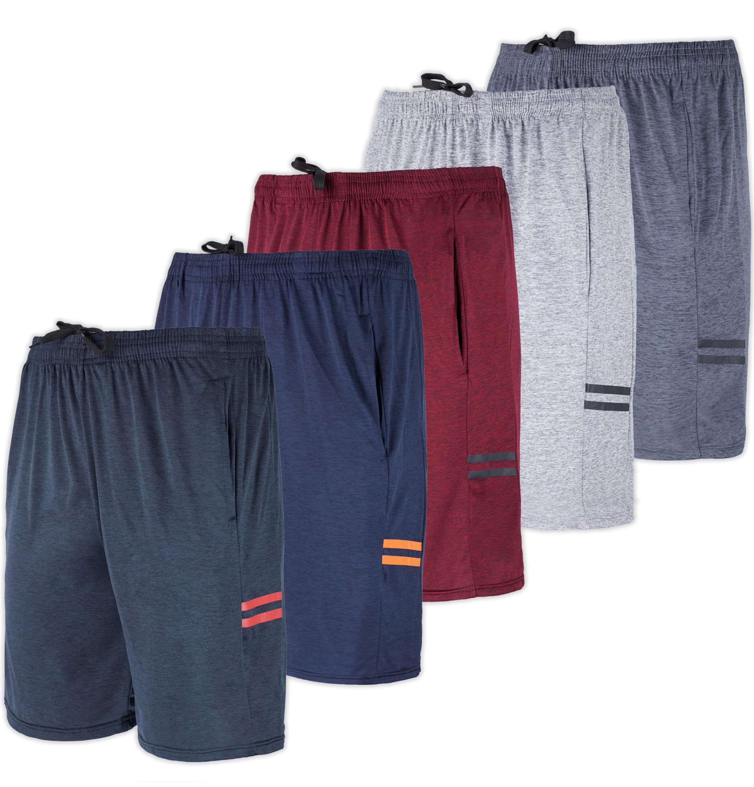 Real Essentials Mens Dry Fit Shorts Dri Active Wear Short Men Athletic Performance Basketball 9 Inch Inseam Sweat Tennis Soccer Running Gym Casual Workout Sports, Set 6, M, Pack of 5