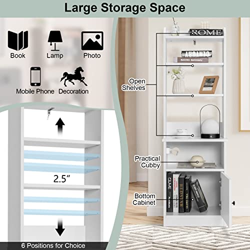 GOFLAME Nightstand with Charging Station and USB Ports, 56β Tall Bedside Table with Adjustable Open Shelves, Storage Cabinet, End Table Sofa Side Table with Bookcase for Home Office (White)