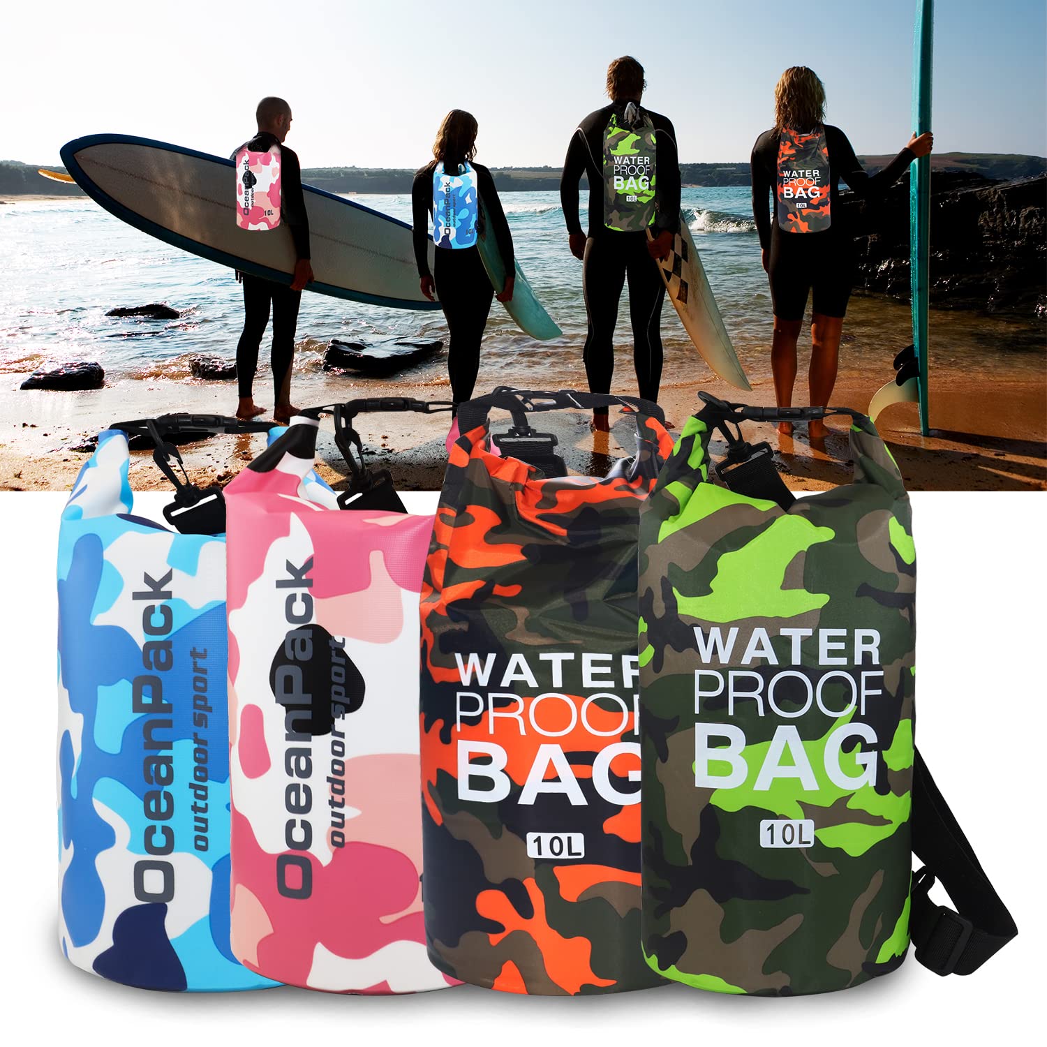 Cargo Women's Men's Waterproof Dry Bag, 10L Roll Top Lightweight Storage Bag Shoulder Backpack Dry Bag, Suitable for Beach, Camping, Kayaking, Surfing, Rafting, Boating, Swimming. (Orange)