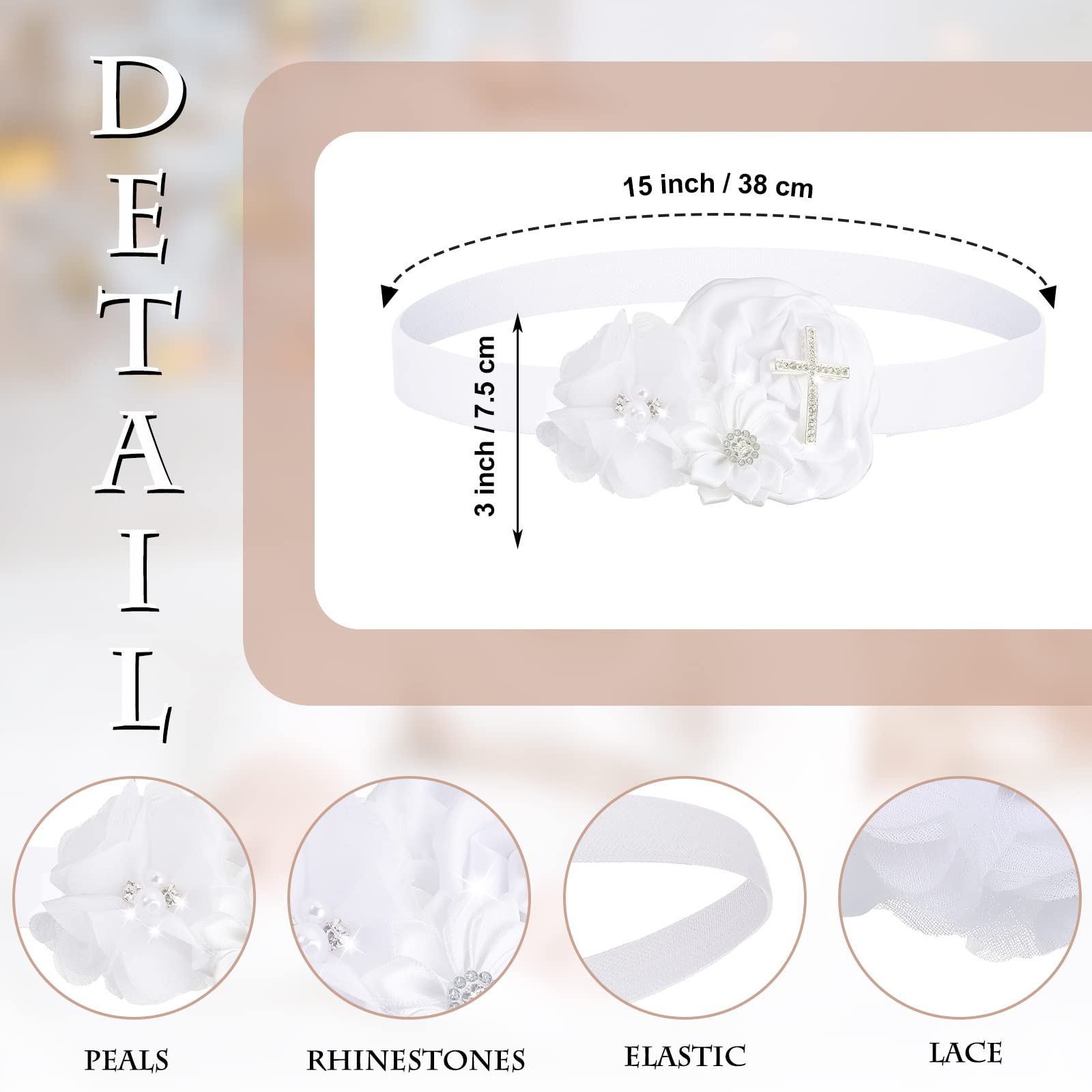 Geyoga 3 Pcs Baptism Bib for Baby Girl Baptism Candle Set Socks Pearl Headband Embroidered White Christening Outfit Bib