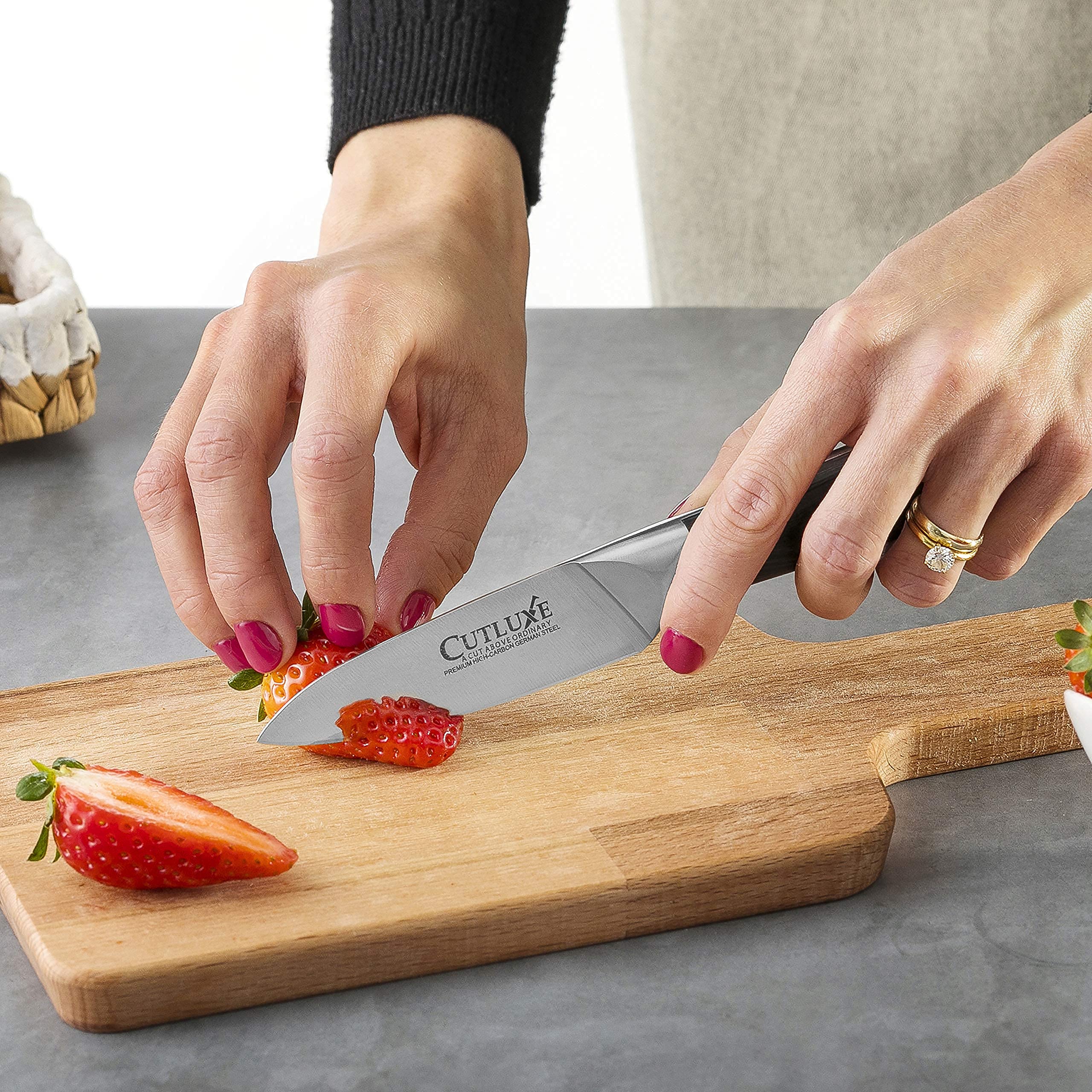 Cutluxe Chef, Santoku, Chopping and Paring Knife Setβ Forged High Carbon German Steel β Full Tang & Razor Sharp β Ergonomic Handle Design β Artisan Series