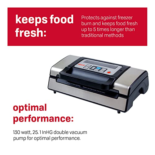 Nesco Deluxe Food VS-12 Vacuum Sealer, Silver & VS-04R Two 11" x 20' Vacuum Sealer Rolls & Vacuum Sealer Bags 8" x 20", Use for Sous Vide or Meal Prep, BPA Free
