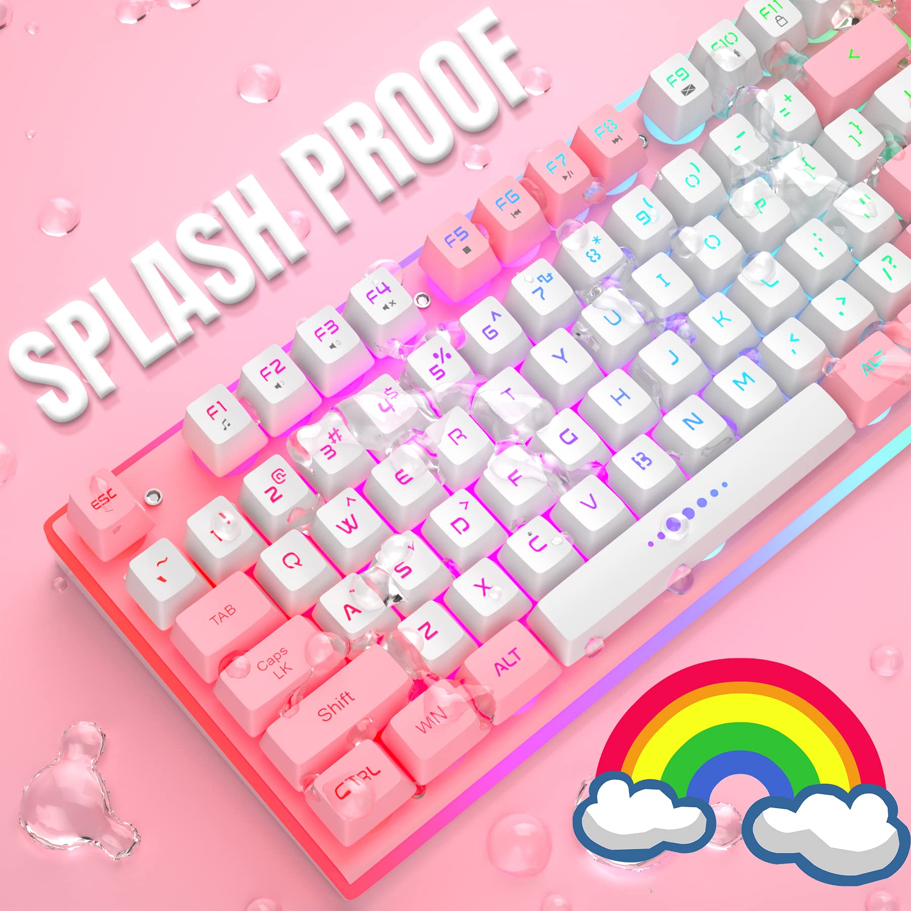 Camiysn Gaming Keyboard, Silent Ergonomic Waterproof RGB Backlit Anti-ghosting Keyboard Mechanical Feeling Keyboard with Multimedia Keys for PC Gamer, Pink