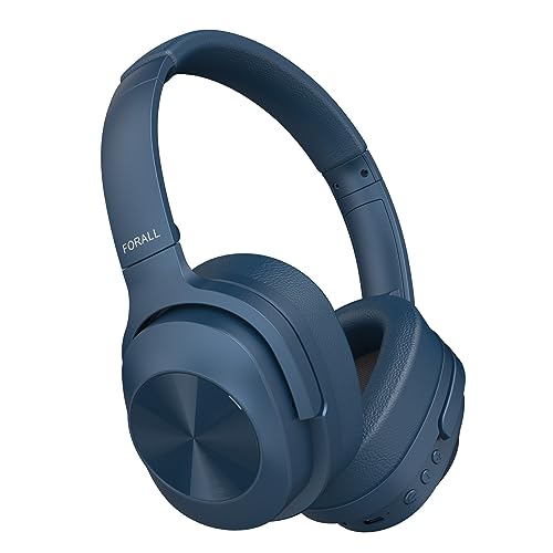 FORALL Active Noise Cancelling Headphones, Over Ear Wireless Bluetooth Headphones, Hi-Res Audio, Deep Bass Memory Foam Ear Cups, 40H Playtime for Travel Home Office - Blue