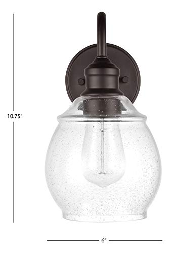 Globe Electric 51622 Maia 1-Light Vanity Wall Sconce, Dark Bronze, Seeded Glass Shade, Bulb Included