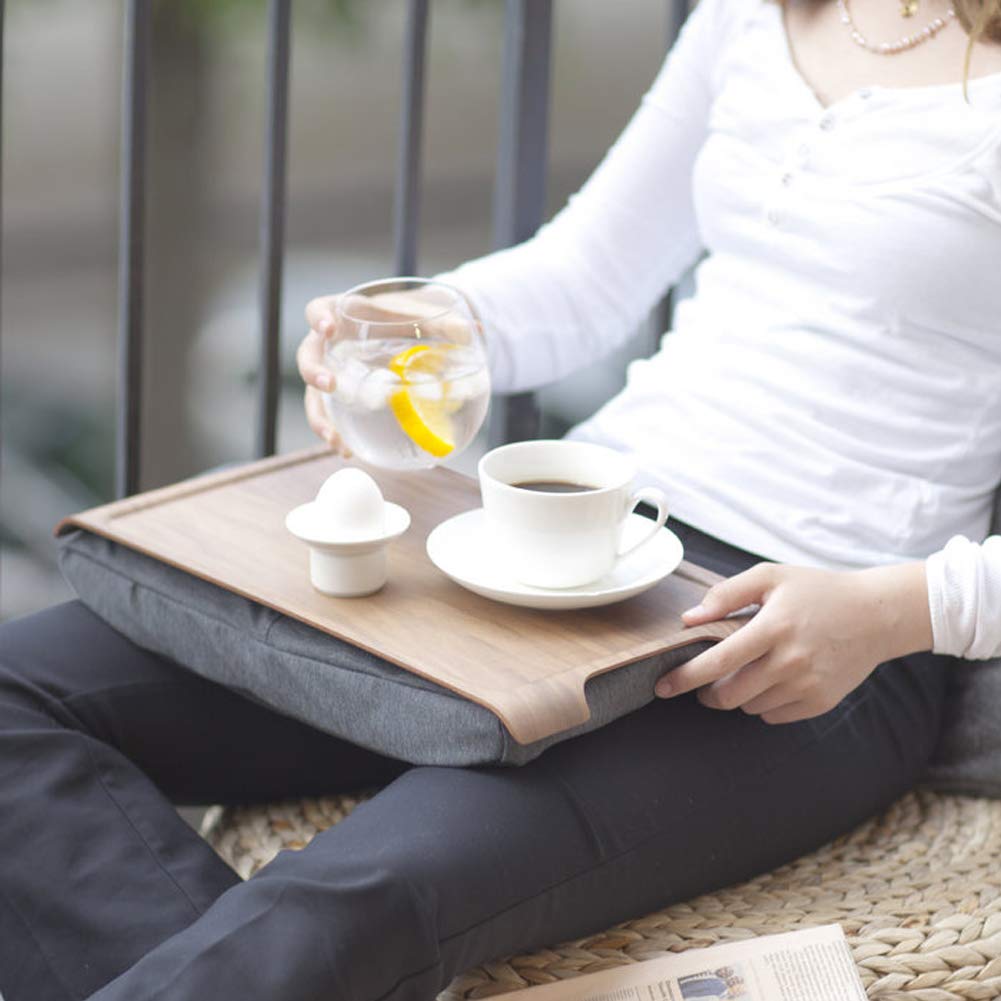 bosign Mini Multi-Purpose Laptray, Anti-Slip, Walnut Wood, Salt and Pepper Gray Cushion