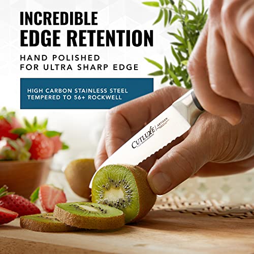 Cutluxe Serrated Kitchen Utility Knife, 5" Tomato Knife β Forged High Carbon German Steel β Full Tang & Razor Sharp β Ergonomic Handle Design β Artisan Series