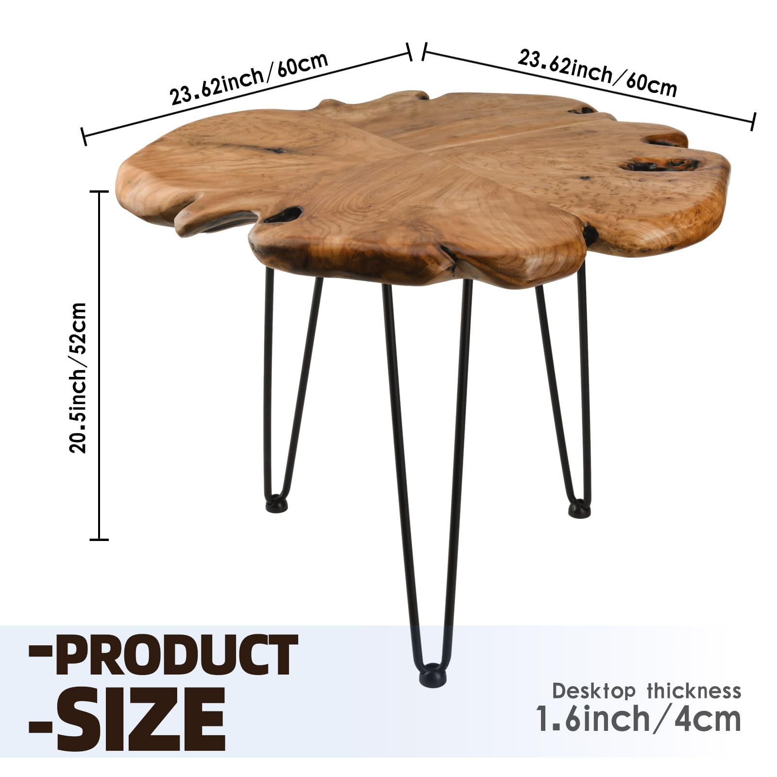 HOEGMST 23.6 Inch Live Edge Side Table, Wood Freeform Small End Table with Waterproof, Rustic Accent Table Unique for Living Room, Bedroom, Home