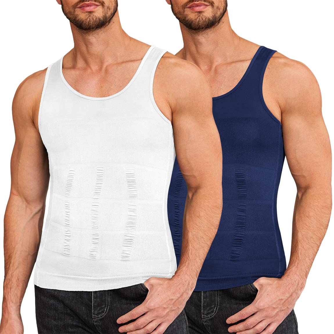 COOFANDY Men's 2 Pack Compression Shirt Slimming Body Shaper Vest Gym Workout Tank Top Sleeveless Abdomen Shapewear