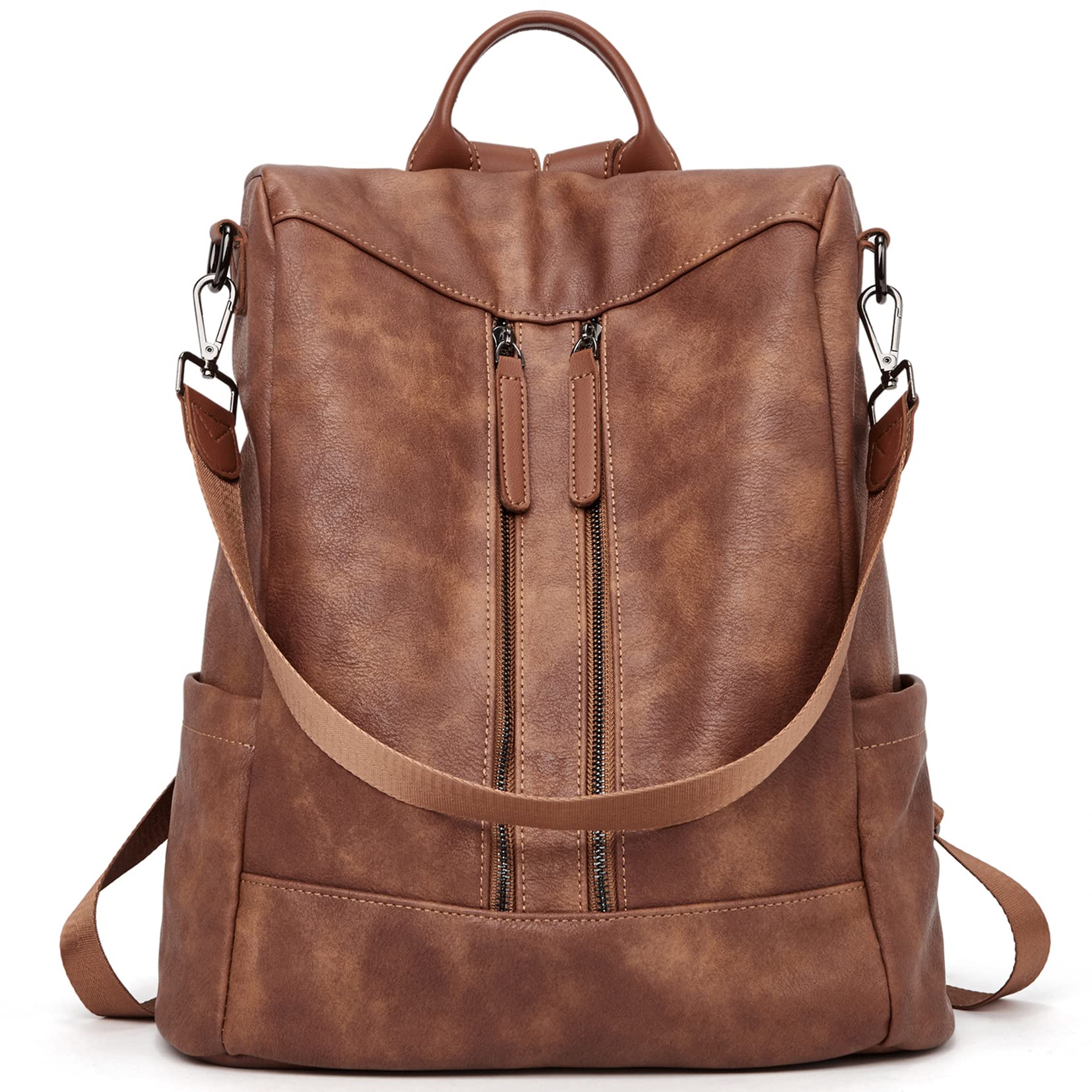 BROMEN Backpack Purse for Women Leather Anti-theft Backpack Fashion College Shoulder Handbag Vintage Brown