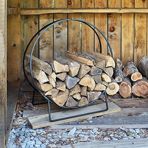 Minuteman International, 36-inch Hoop Log Fire Wood Holder, Black