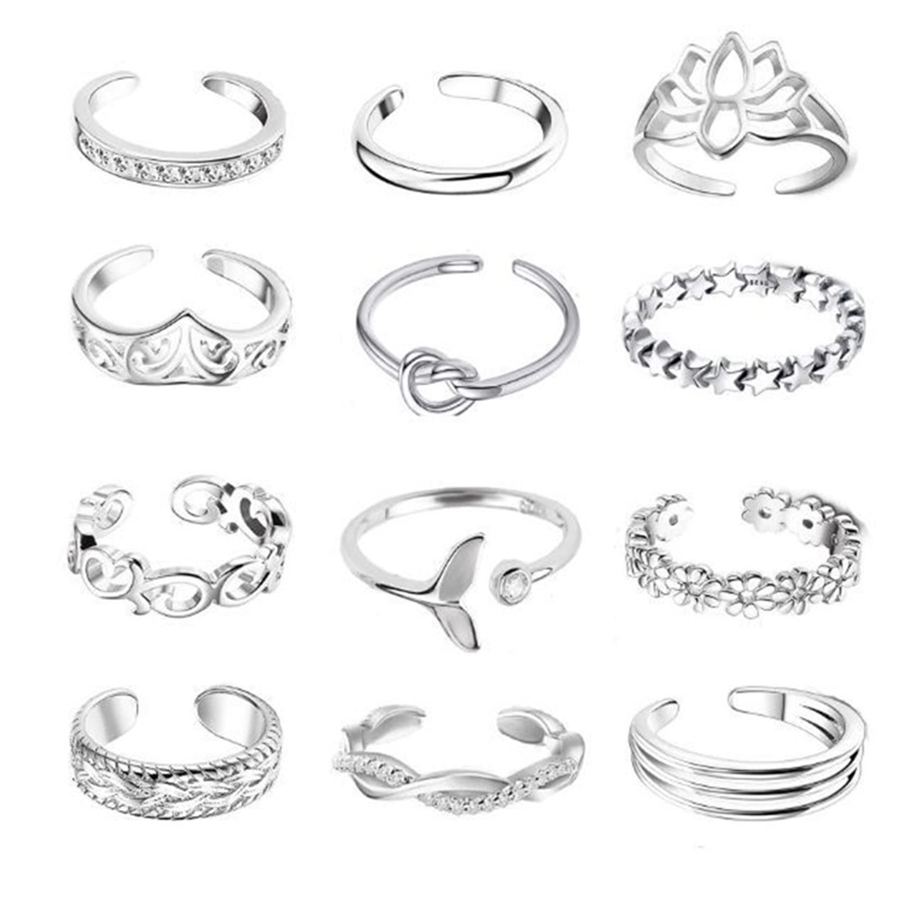 CJIAYUJEW 12Pcs Copper Toe Rings for Women Adjustable Open Cuff Toe Ring Hypoallergenic Toe Rings Foot Jewelry Set (Silver)