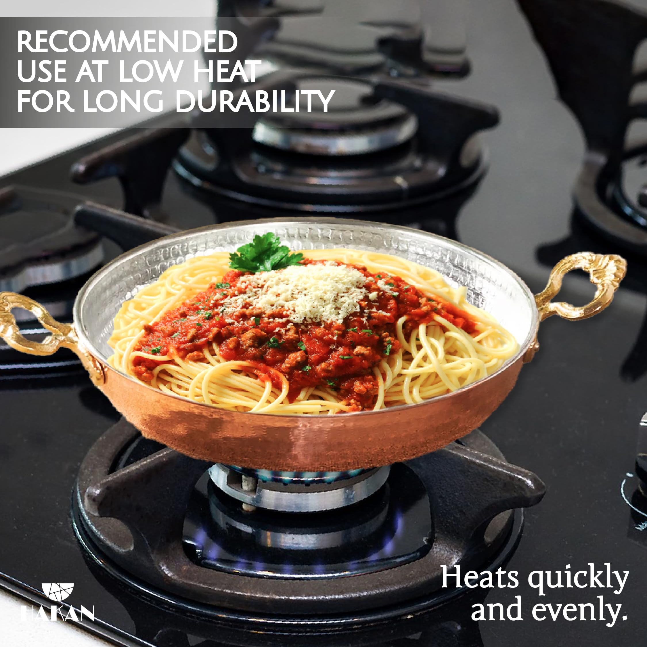 Hakan Copper Round Chef Pan | Traditional Ottoman Style Handmade Copper Frying Pan | Authentic Design Copper Cookware | Hand-Crafted Hammered Copper Sahan | Turkish Egg Omelet Skillet, 7β