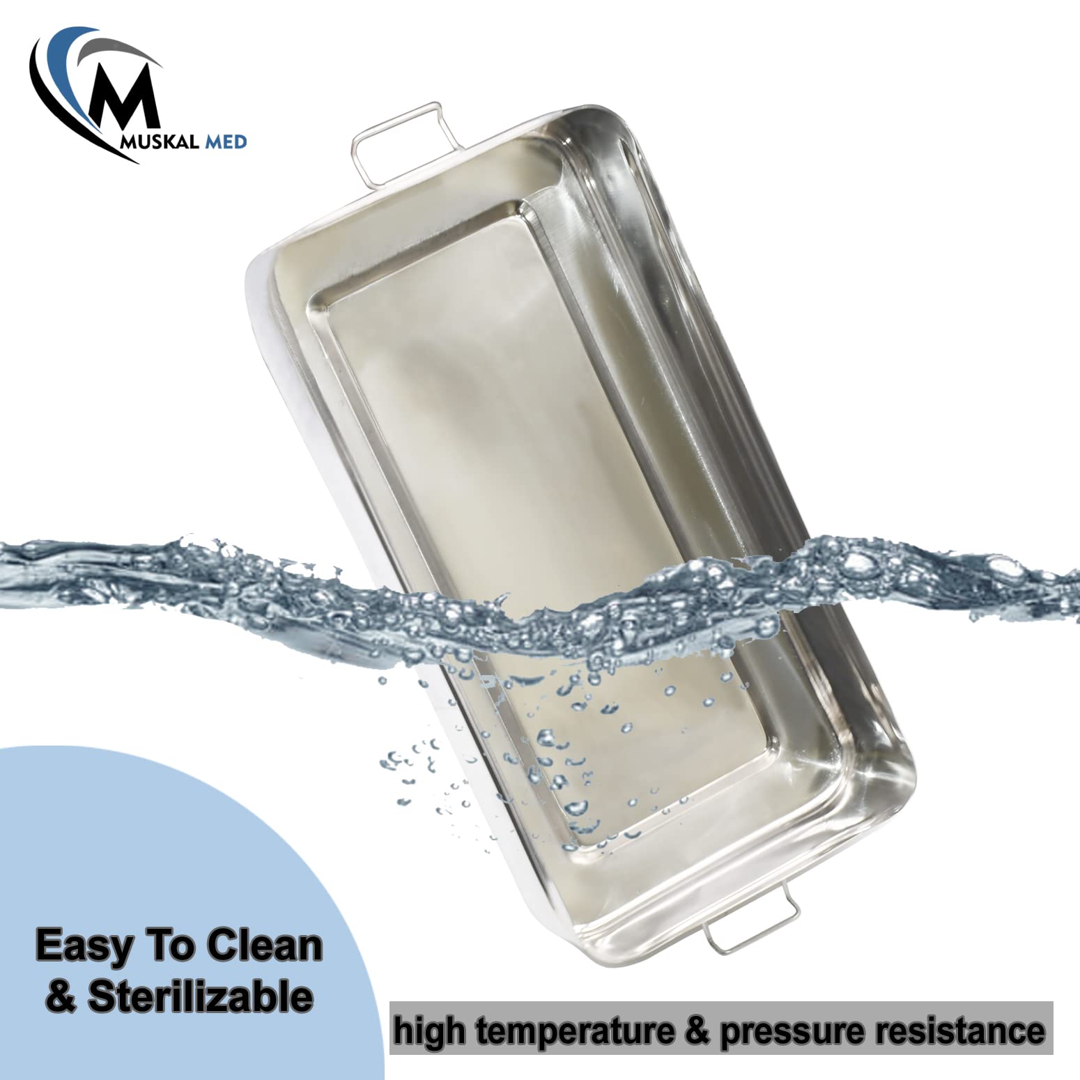 MuskalMed 15.7" x 8" x 3.75" Trays Stainless Steel Dental Instruments Tray Organizer Holder Multi-Function Storage Sterilization Plate Trays Solid Box Cover with Locks